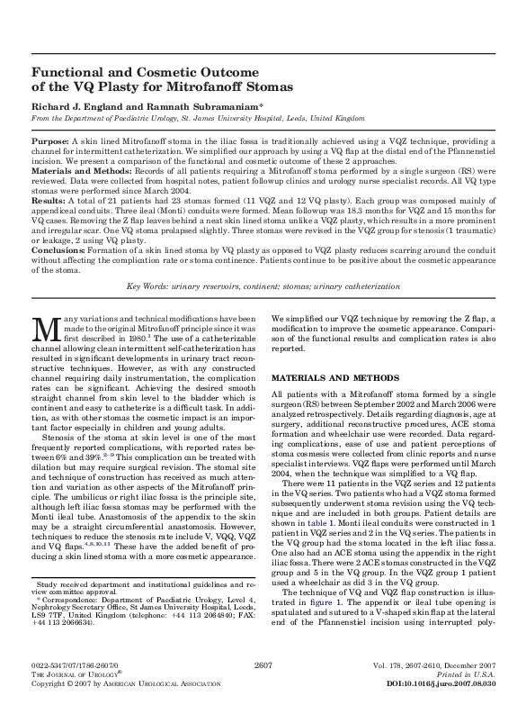 (PDF) Functional and Cosmetic Outcome of the VQ Plasty for Mitrofanoff ...