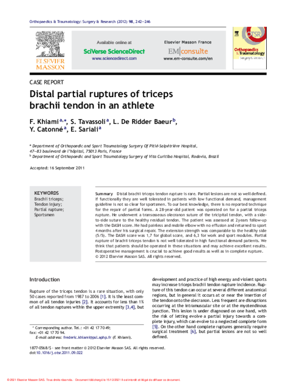 (PDF) Distal partial ruptures of triceps brachii tendon in an athlete
