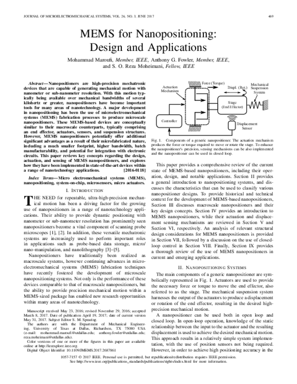 (PDF) MEMS for Nanopositioning: Design and Applications | Mohammad Maroufi - Academia.edu