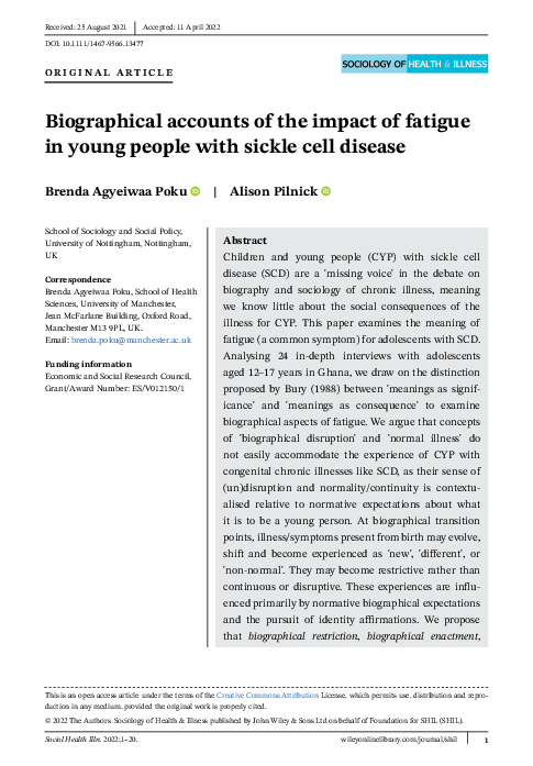 (PDF) Biographical accounts of the impact of fatigue in young people ...