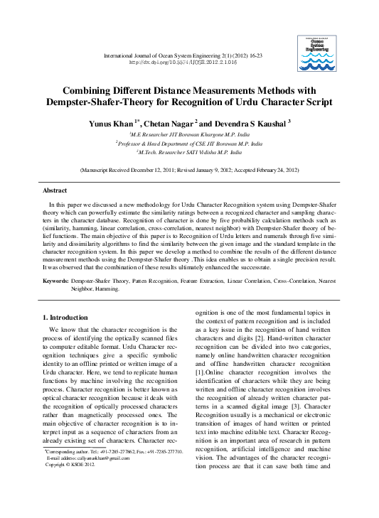 (PDF) Combining Different Distance Measurements Methods with Dempster-Shafer-Theory for ...