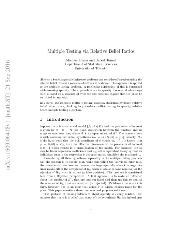 (PDF) Multiple testing via relative belief ratios