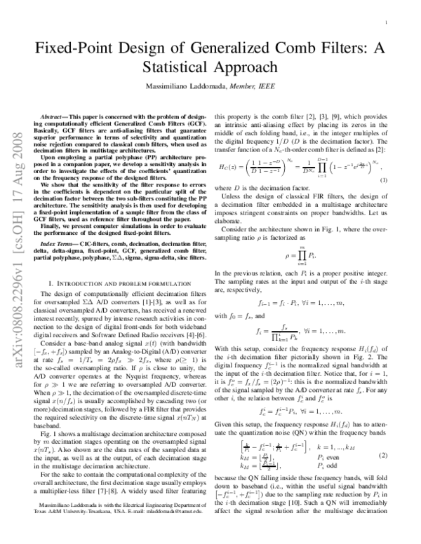 (PDF) Fixed-point design of generalised comb filters: a statistical approach