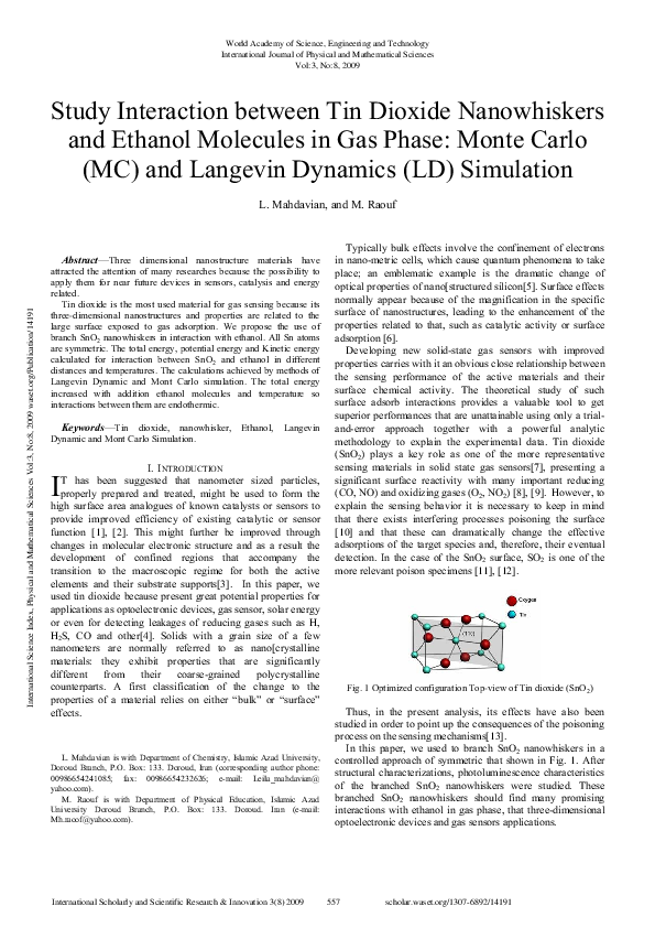 (PDF) Study Interaction between Tin Dioxide Nanowhiskers and Ethanol ...