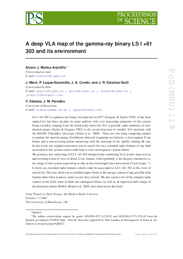 (PDF) A deep VLA map of the gamma-ray binary LS I +61303 and its ...
