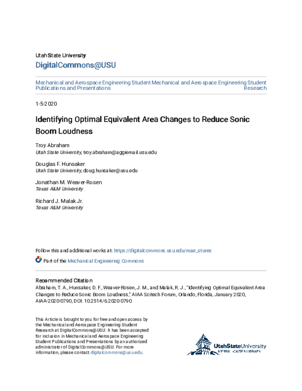 (PDF) Identifying Optimal Equivalent Area Changes to Reduce Sonic Boom ...