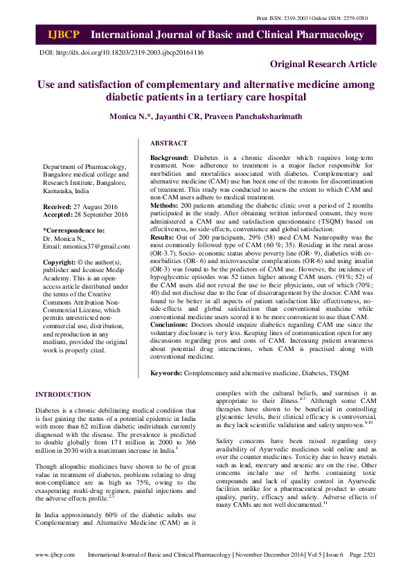 (PDF) Use and satisfaction of complementary and alternative medicine ...