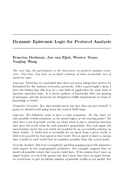 (PDF) Dynamic epistemic logic for protocol analysis