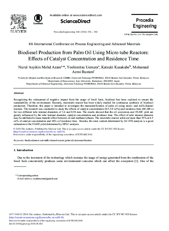 (PDF) Biodiesel Production from Palm Oil Using Micro Tube Reactors ...