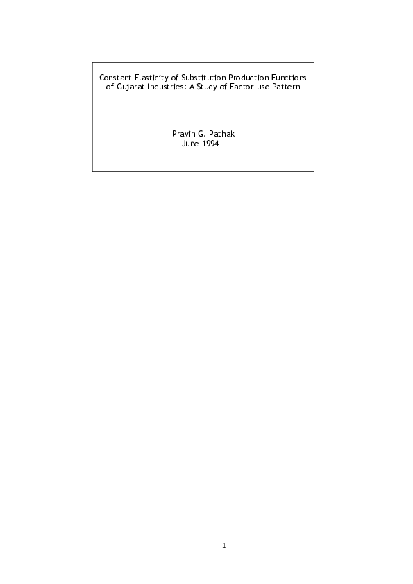 (PDF) Constant Elasticity of Substitution Production Functions of Gujarat Industries: A Study of ...