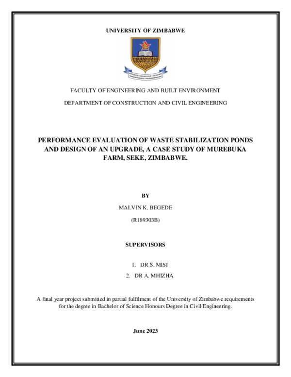 (PDF) PERFORMANCE EVALUATION OF WASTE STABILIZATION PONDS AND DESIGN OF AN UPGRADE, A CASE STUDY ...