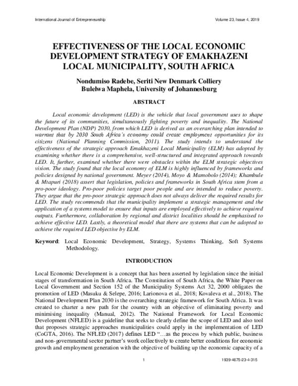 (PDF) Effectiveness of the local economic Development strategy of ...