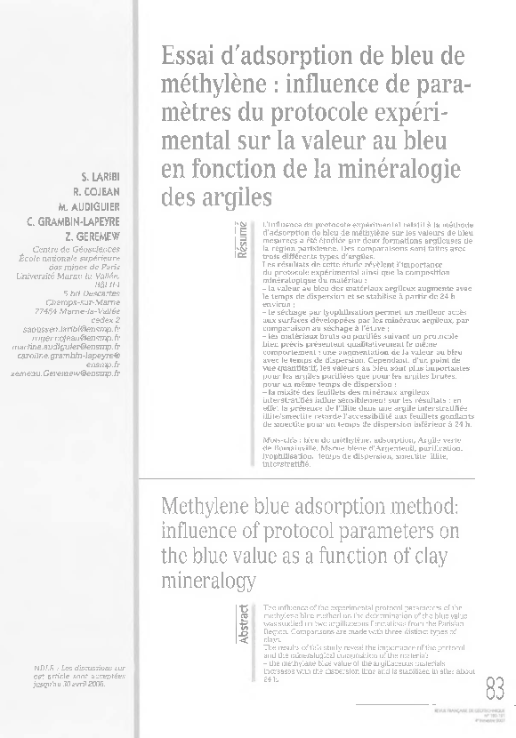 (PDF) Essai d’adsorption de bleu de méthylène : influence de paramètres du protocole ...