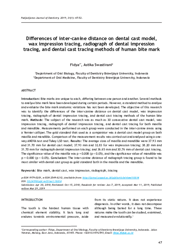 (PDF) Differences of inter-canine distance on dental cast model, wax ...