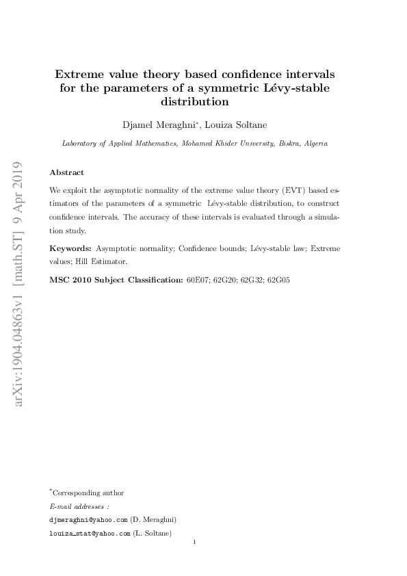 (PDF) Extreme value theory based confidence intervals for the parameters of a symmetric Lévy ...