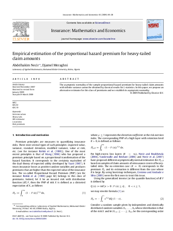 (PDF) Empirical estimation of the proportional hazard premium for heavy ...