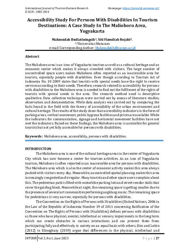 Pdf Accessibility Study For Persons With Disabilities In Tourism