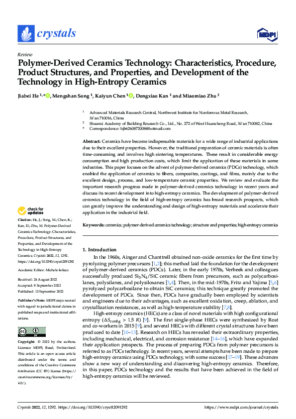 (PDF) Polymer-Derived Ceramics Technology: Characteristics, Procedure ...
