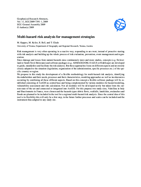 (PDF) Multi-hazard risk analysis for management strategies