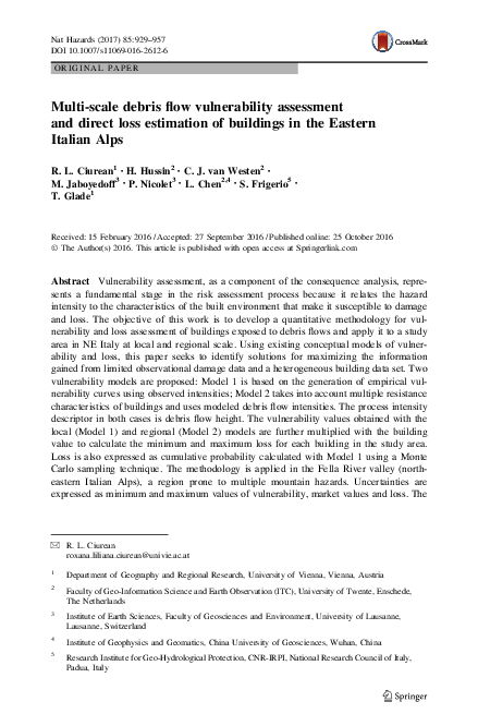 (PDF) Multi-scale debris flow vulnerability assessment and direct loss estimation of buildings ...