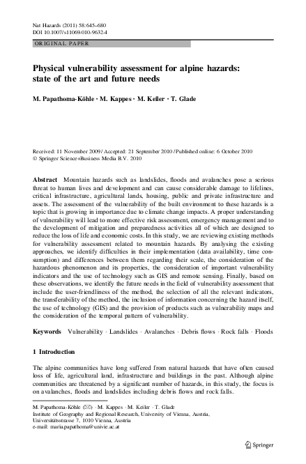 (PDF) Physical vulnerability assessment for alpine hazards: state of ...