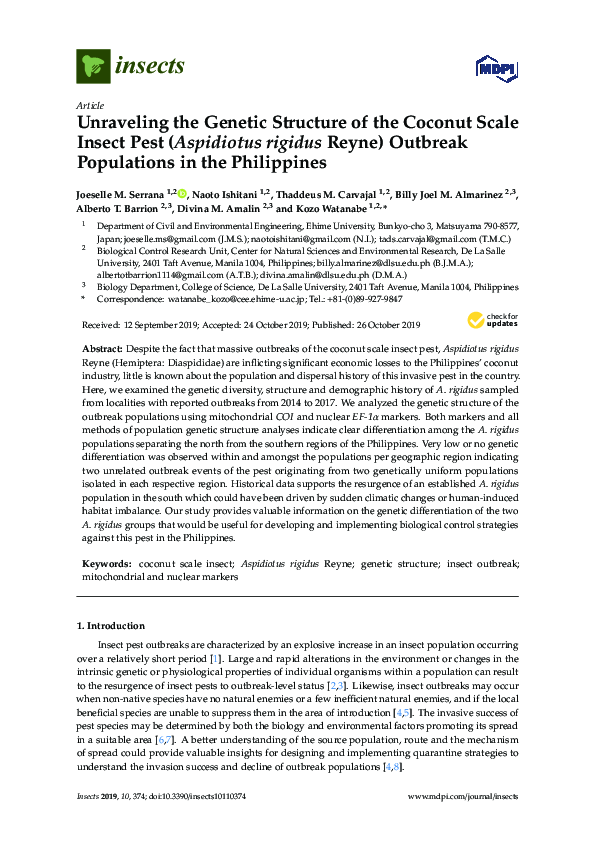 (PDF) Unraveling the Genetic Structure of the Coconut Scale Insect Pest ...