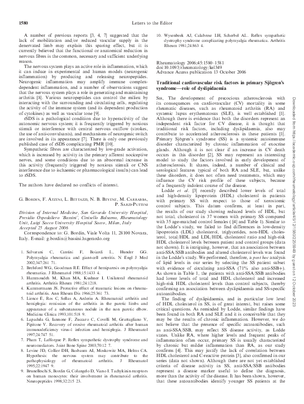 (PDF) Traditional cardiovascular risk factors in primary Sjogren's ...