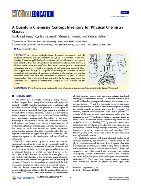 (PDF) A Quantum Chemistry Concept Inventory for Physical Chemistry Classes