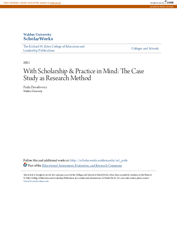 (PDF) With Scholarship & Practice in Mind: The Case Study as Research ...