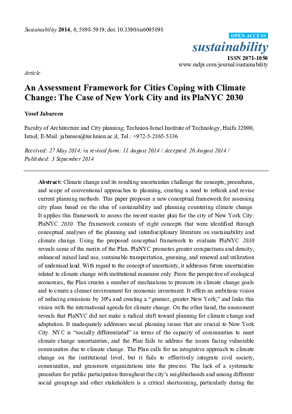 (PDF) Article An Assessment Framework for Cities Coping with Climate ...