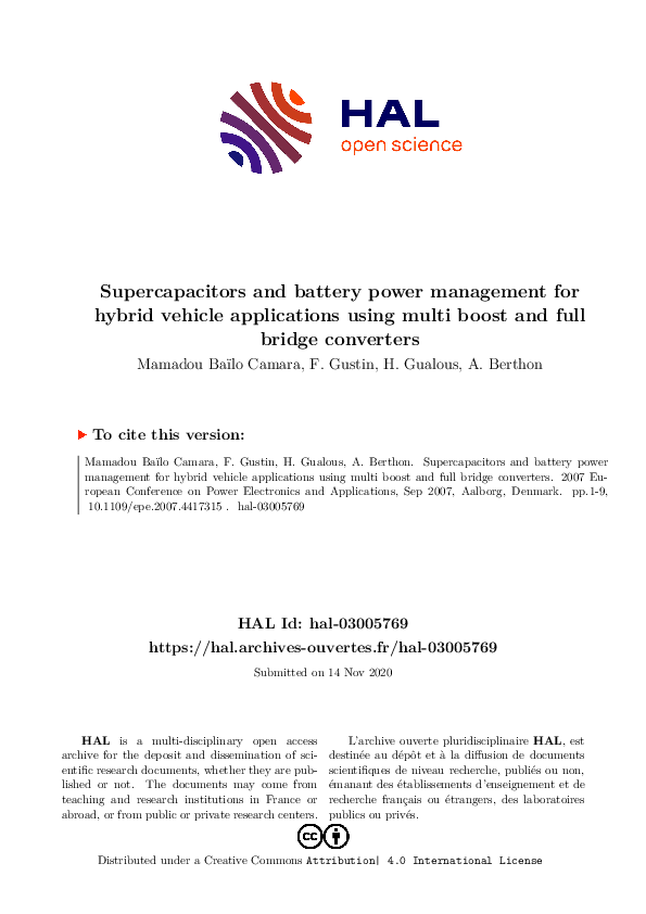 Pdf Supercapacitors And Battery Power Management For Hybrid Vehicle Applications Using Multi