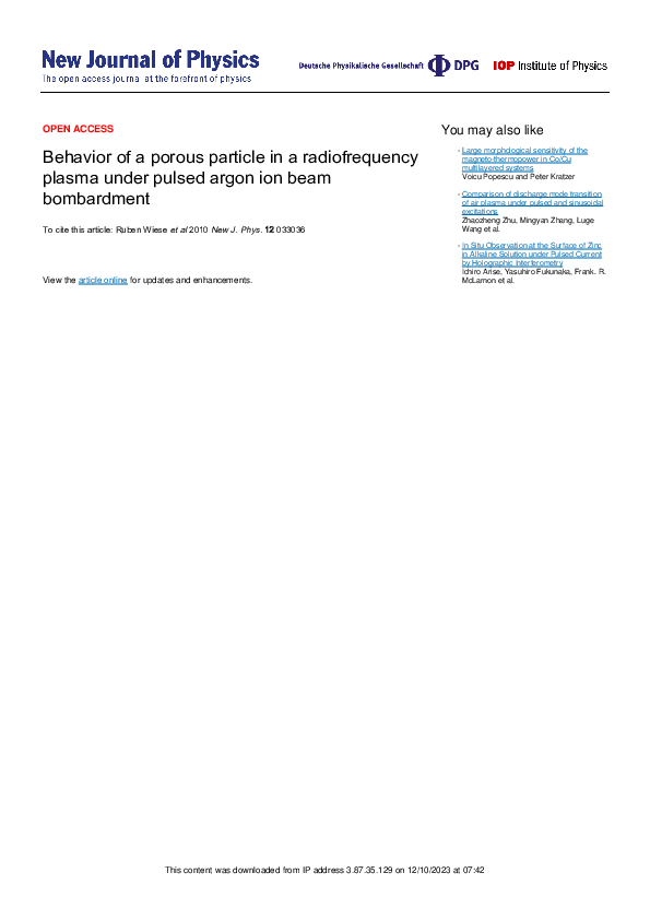 (PDF) Behavior of a porous particle in a radiofrequency plasma under ...