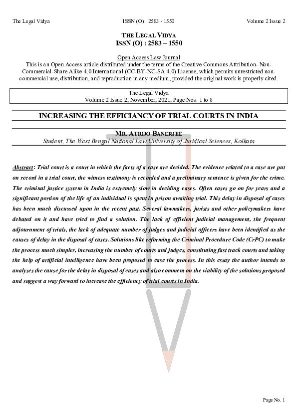 (PDF) Increasing The Efficiancy Of Trial Courts In India