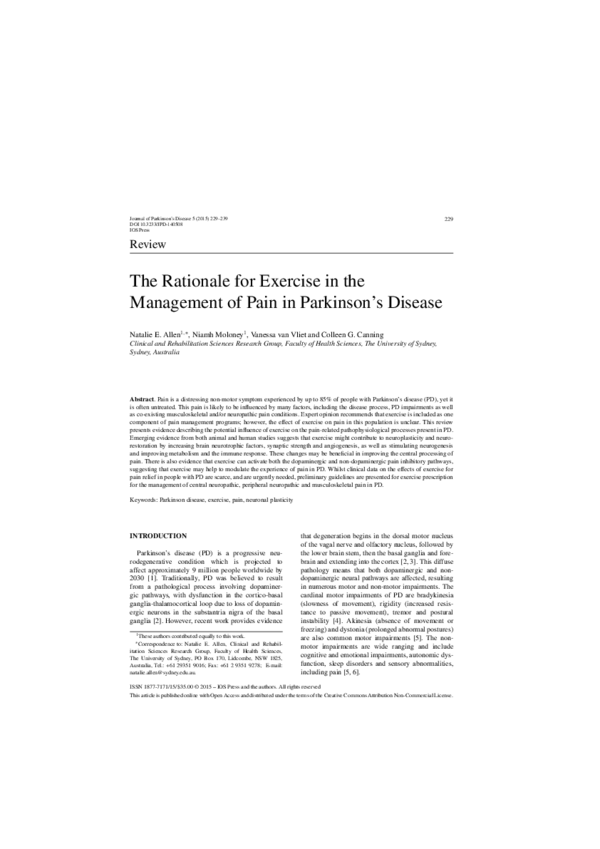 (PDF) The Rationale for Exercise in the Management of Pain in Parkinson ...