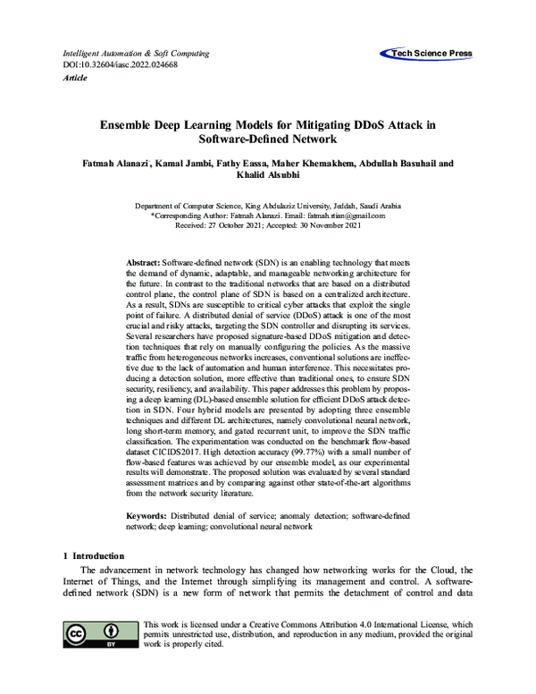 Pdf Ensemble Deep Learning Models For Mitigating Ddos Attack In Software Defined Network