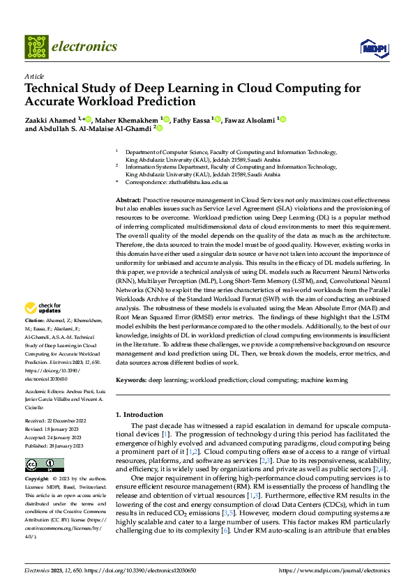 (PDF) Technical Study of Deep Learning in Cloud Computing for Accurate Workload Prediction