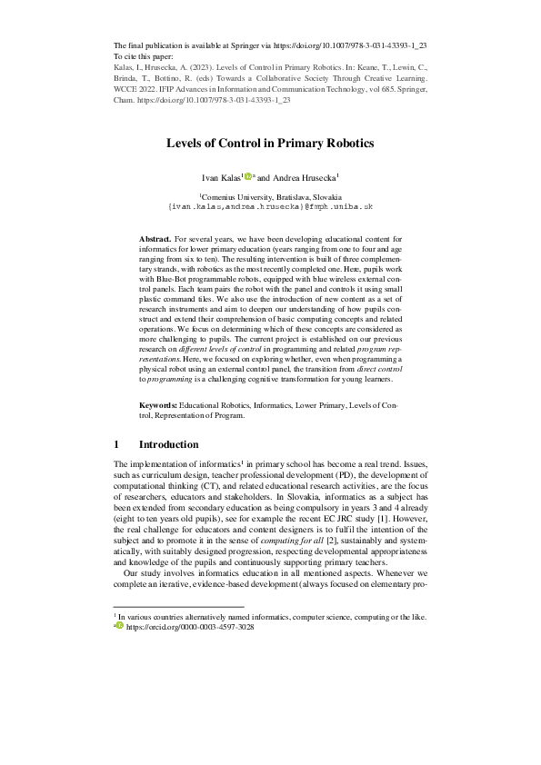 (PDF) Levels of Control in Primary Robotics
