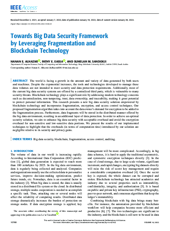 Pdf Towards Big Data Security Framework By Leveraging Fragmentation
