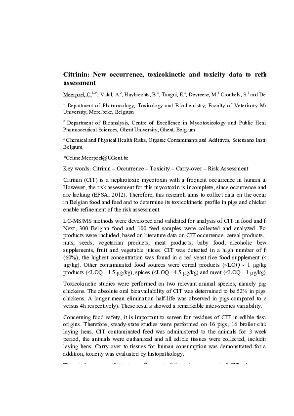 (DOC) Citrinin : new occurrence, toxicokinetic and toxicity data to ...