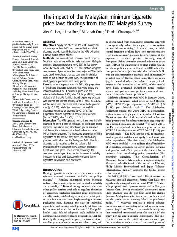 (PDF) The impact of the Malaysian minimum cigarette price law: findings ...