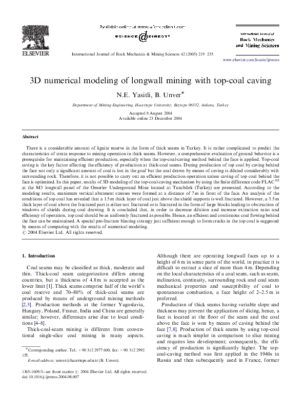 (PDF) 3D numerical modeling of longwall mining with top-coal caving
