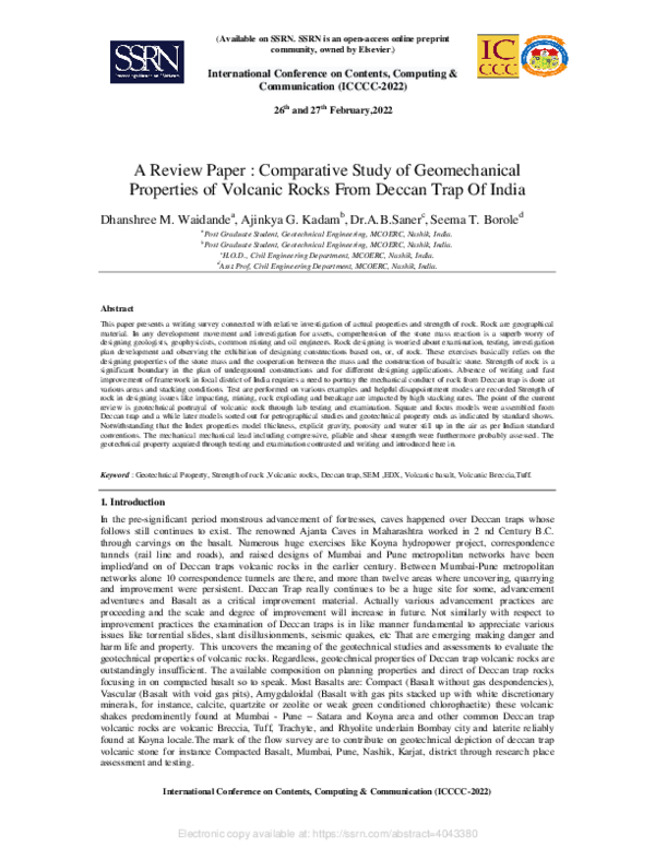 (PDF) A Review Paper: Comparative Study of Geomechanical Properties of ...