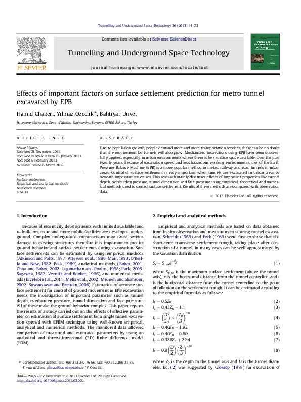 (PDF) Effects of important factors on surface settlement prediction for metro tunnel excavated ...
