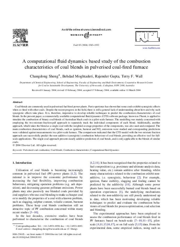 (PDF) A computational fluid dynamics based study of the combustion characteristics of coal ...