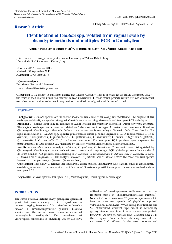 (PDF) Identification of Candida spp. isolated from vaginal swab by phenotypic methods and ...