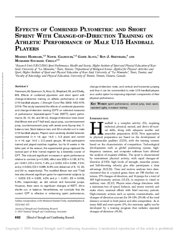 (PDF) Effects of Combined Plyometric and Short Sprint With Change-of ...