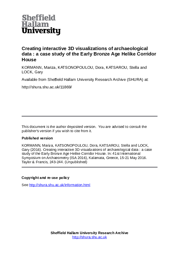 (PDF) Creating interactive 3D visualizations of archaeological data : a case study of the Early ...