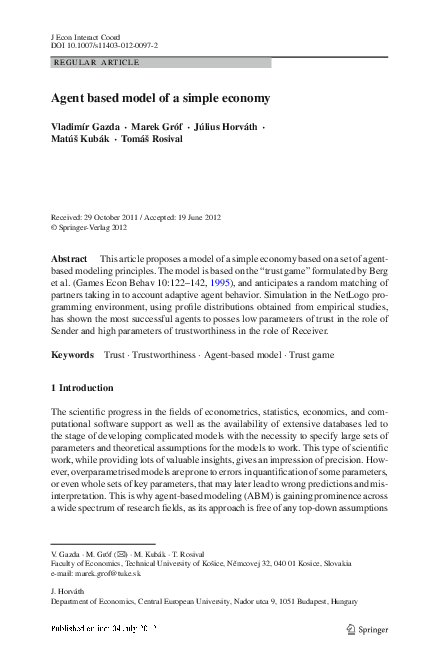 (PDF) Agent based model of a simple economy