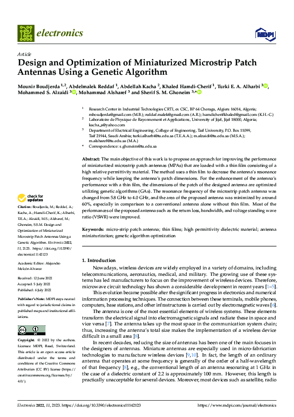 Pdf Design And Optimization Of Miniaturized Microstrip Patch Antennas Using A Genetic Algorithm