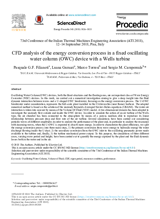 (PDF) CFD analysis of the energy conversion process in a fixed oscillating water column (OWC ...